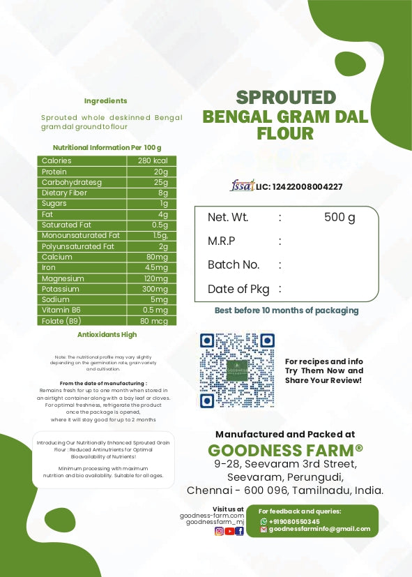 Sprouted Bengal Gram Flour/ Besan (500 G) – Goodness Farm